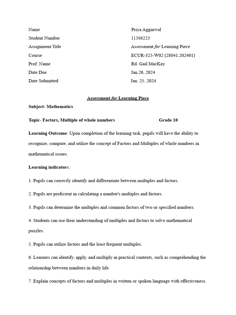 Learning For Assessment | PDF | Educational Assessment | Learning