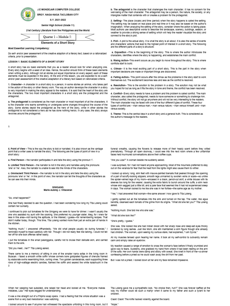 21st Century Lit. Module 5 | PDF | Narration | Plot (Narrative)