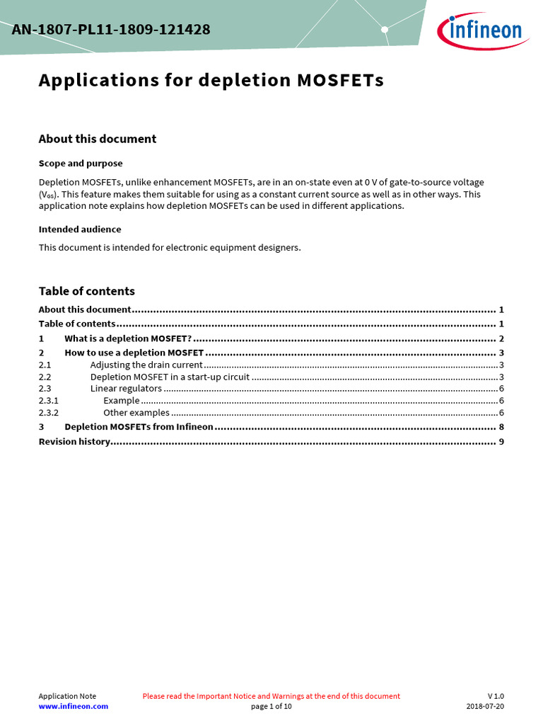 Infineon-Application Note Applications For Depletion MOSFETs-AN-v01 00-EN | Download Free PDF ...
