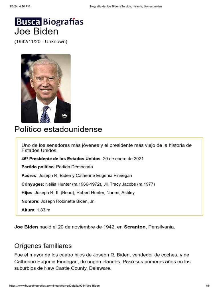 Biografía de Joe Biden: Vida y Logros | PDF | Joe Biden | Gobierno