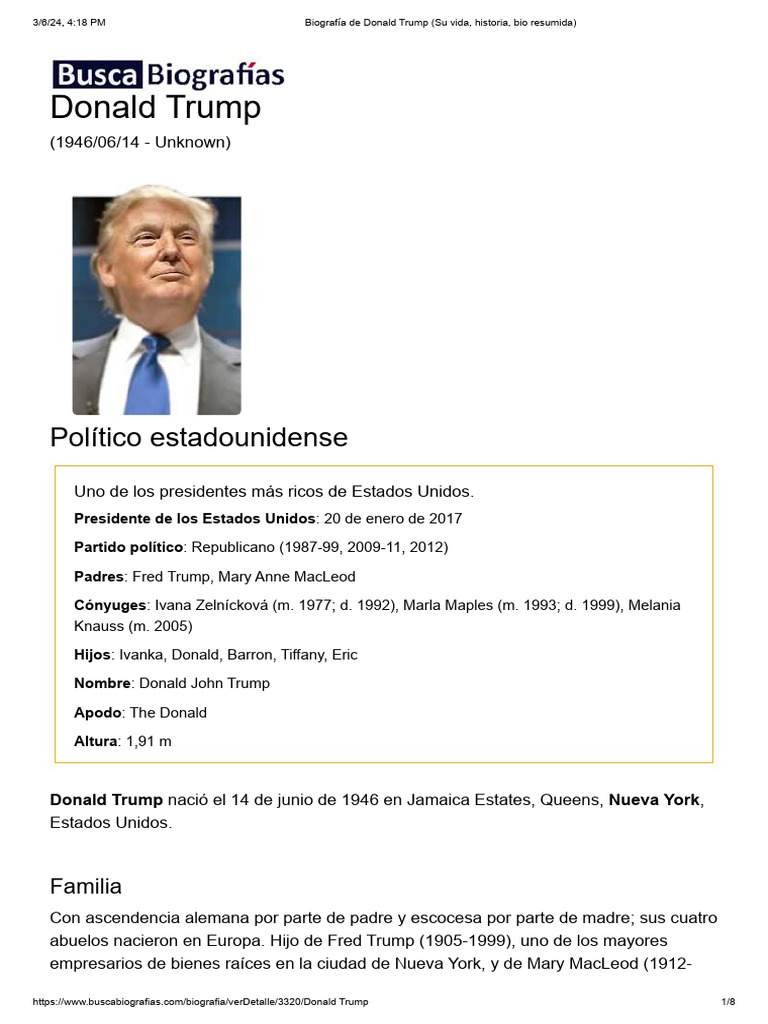 Biografía de Donald Trump | PDF | Donald Trump | Gobierno americano