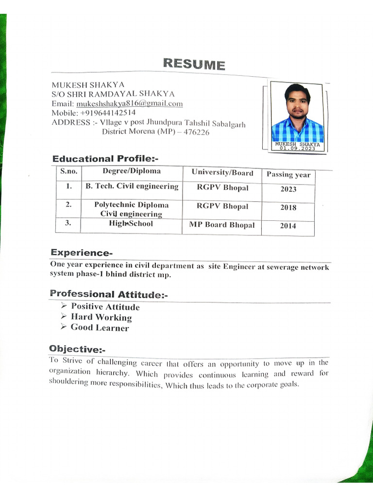 MUKESH B.tech Resume | PDF