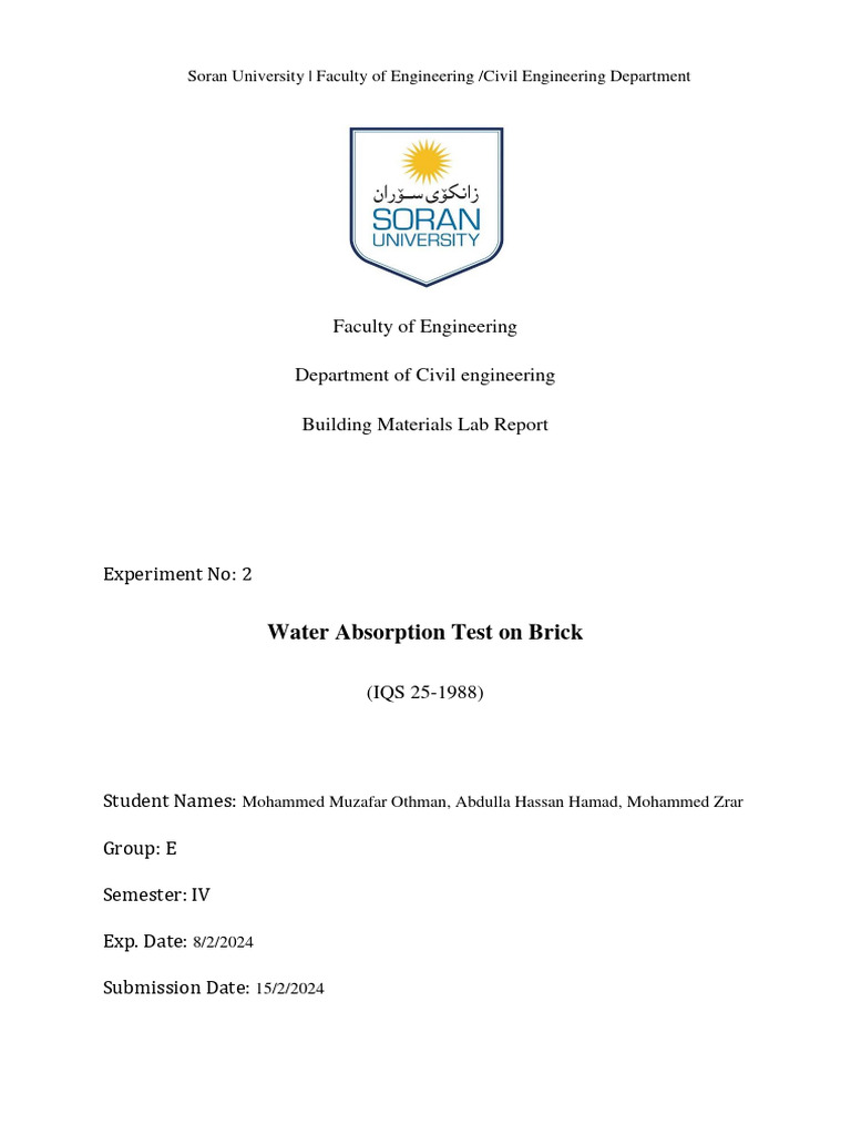 Building Materials Report 2 | PDF | Density | Water