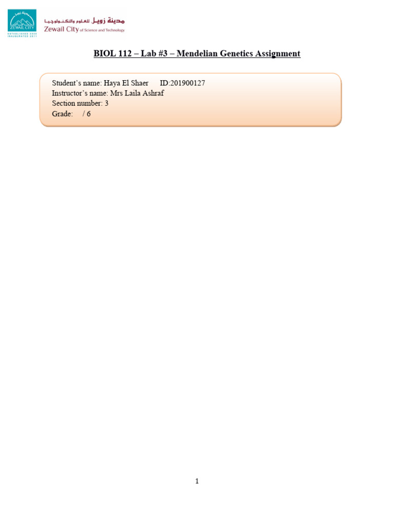Mendelian Genetics Lab Assignment | PDF | Dominance (Genetics) | Genetics