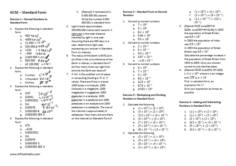 GCSE StandardForm | PDF | Metre | Arithmetic