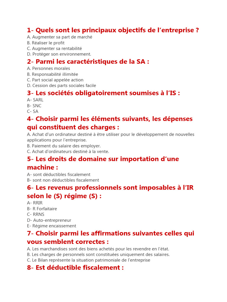 QCM | PDF | Business | Effet de commerce