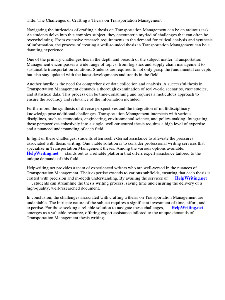 Thesis Transportation Management | PDF | Transport | Logistics