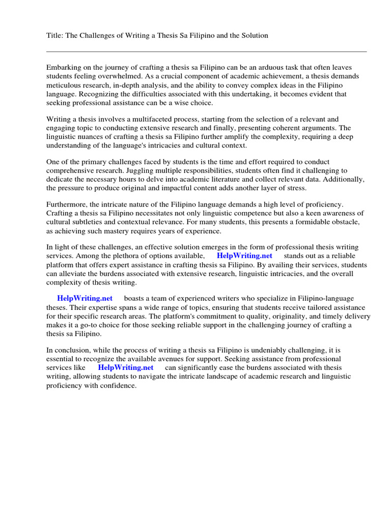 Paksa Sa Thesis Sa Filipino | PDF | Tagalog Language | Languages Of Asia