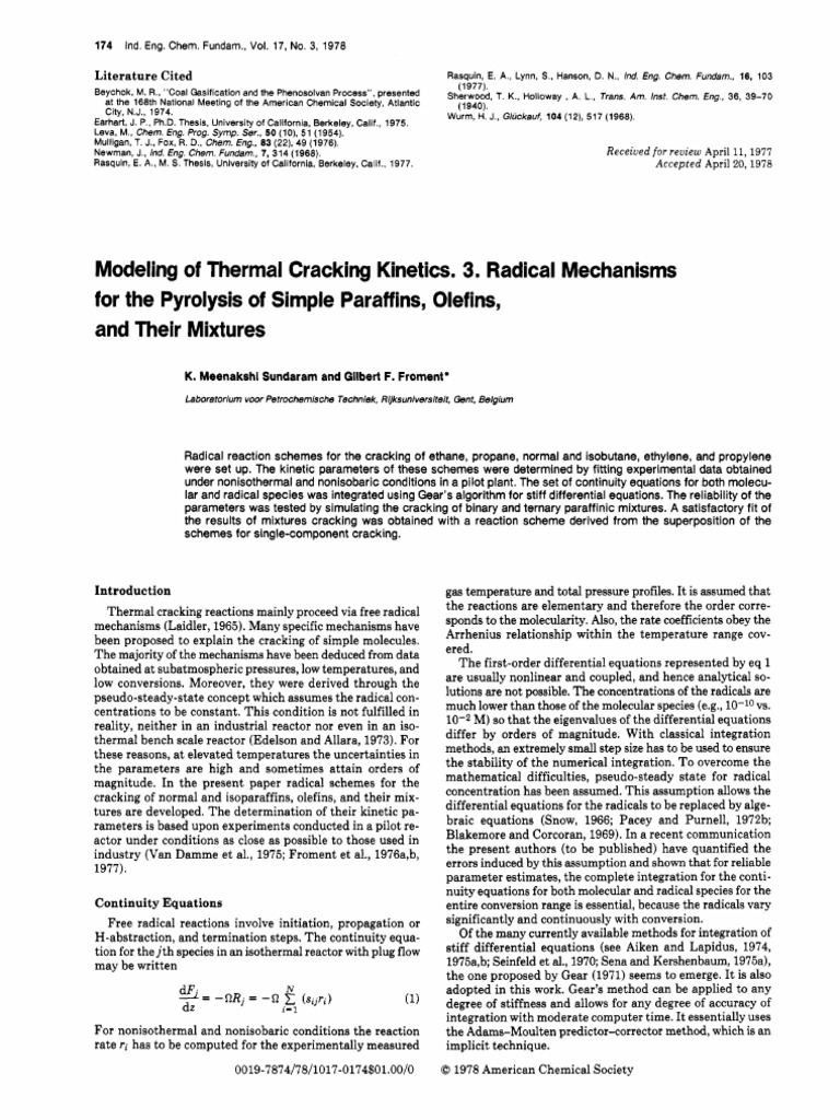 Modeling of Thermal Cracking Kinetics. 3. Radical Mechanisms For The Pyrolysis of Simple ...