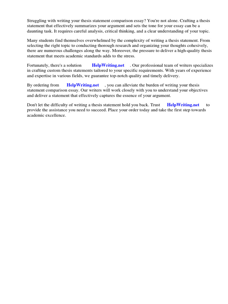 Thesis Statement Comparison Essay | PDF | Essays | Thesis