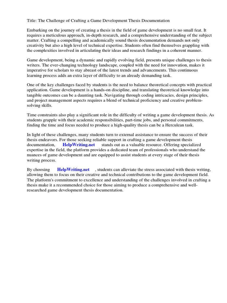 Game Development Thesis Documentation | PDF | Video Games | Thesis