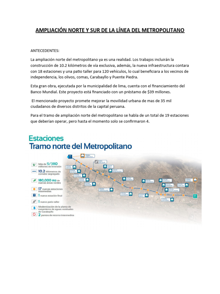Ampliación Norte y Sur de La Línea Del Metropolitano | PDF | Transporte