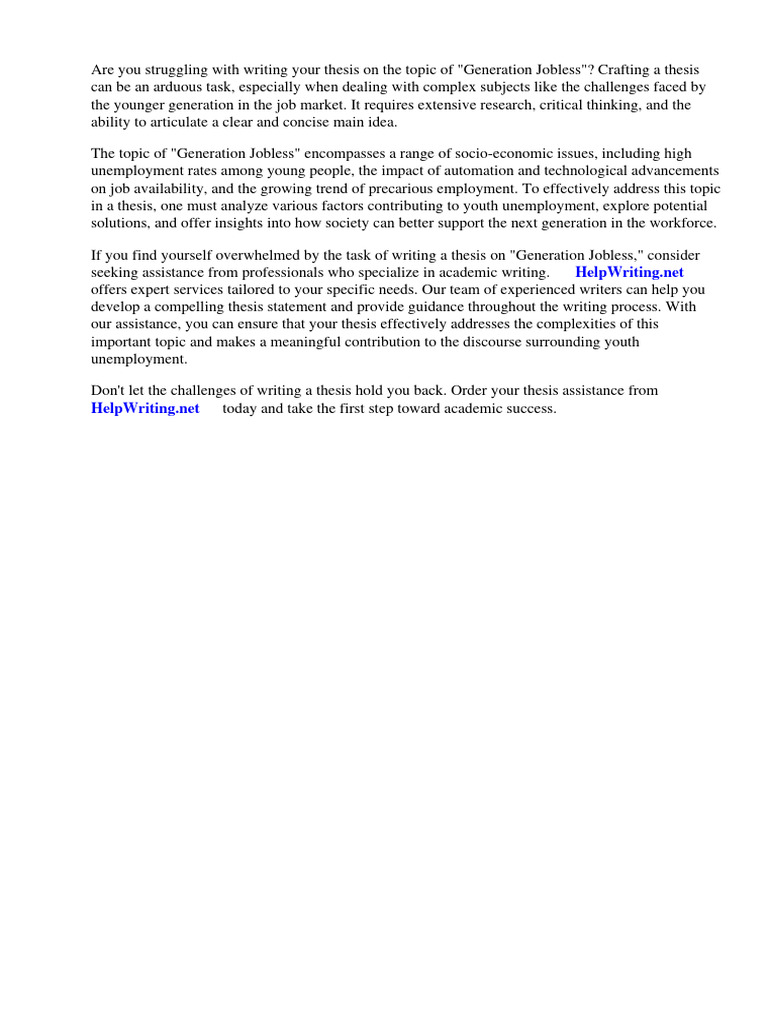 What Is The Thesis (Main Idea) of Generation Jobless | PDF | Employment | Unemployment