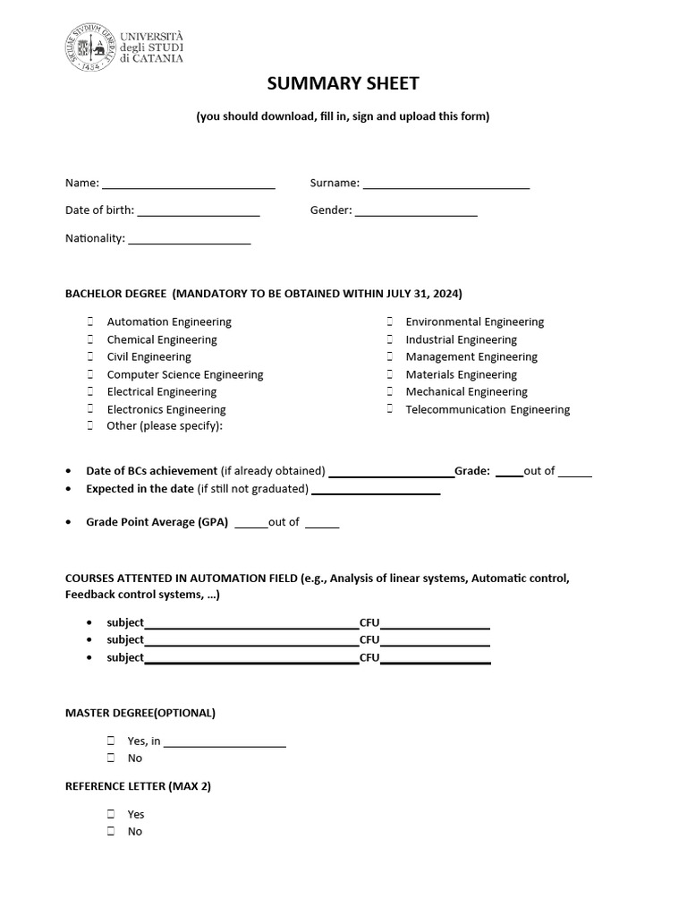 LM25 - Summary Sheet Automation Engineering - v1 (2024) | PDF