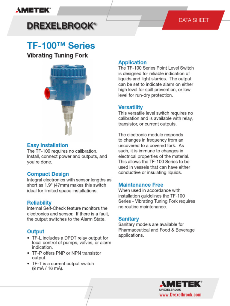 Datasheet Tf100 Tuning Fork Level Switch1 | PDF | Switch | Bipolar ...