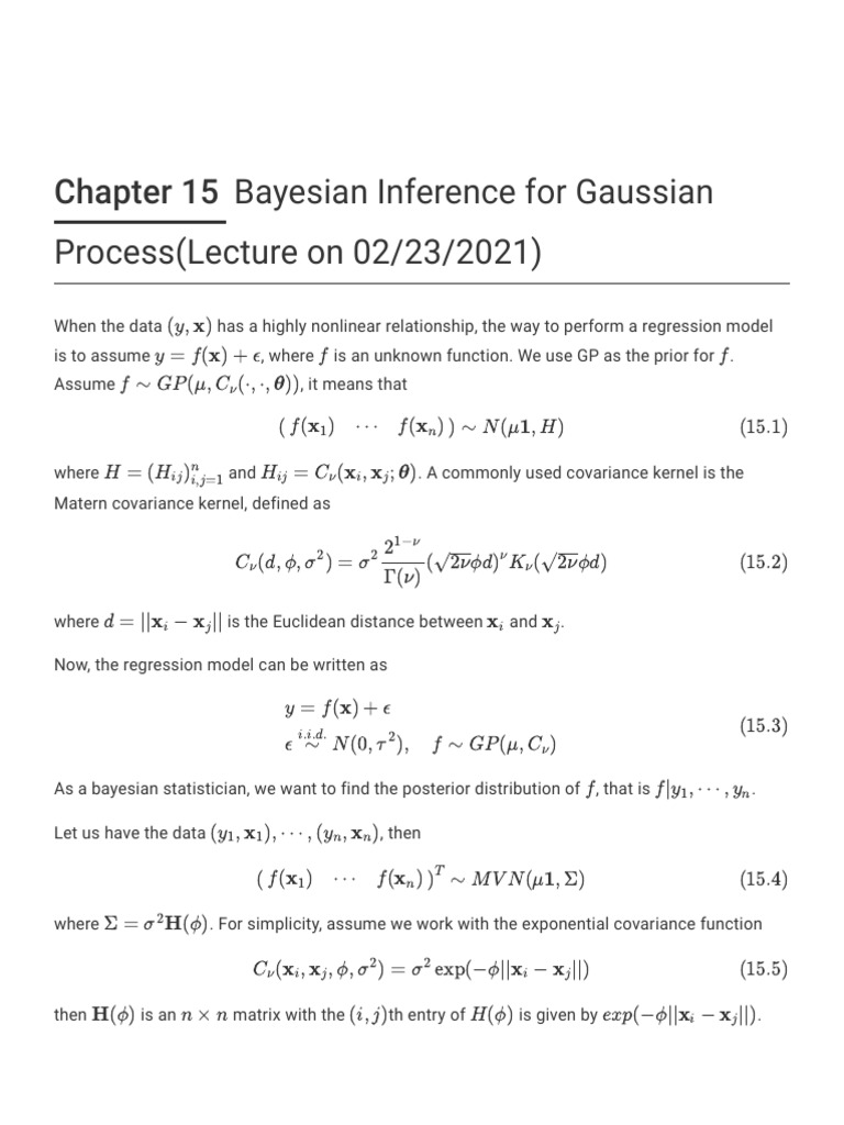 Chapter 15 Bayesian Inference For Gaussian Process (Lecture On 02-23-2021) - STAT 243 ...