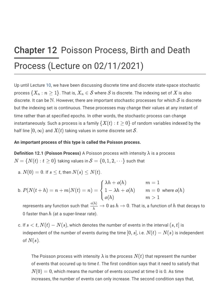 Chapter 12 Poisson Process, Birth and Death Process (Lecture On 02-11 ...