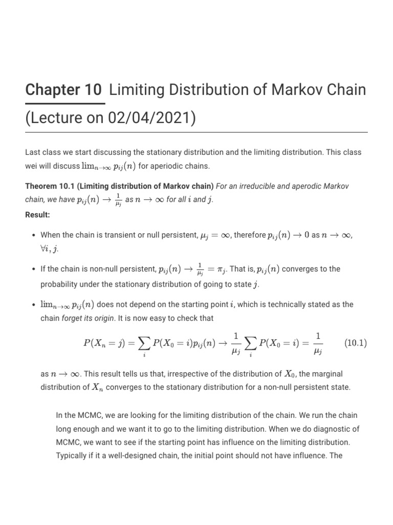 Chapter 10 Limiting Distribution of Markov Chain (Lecture On 02-04-2021 ...