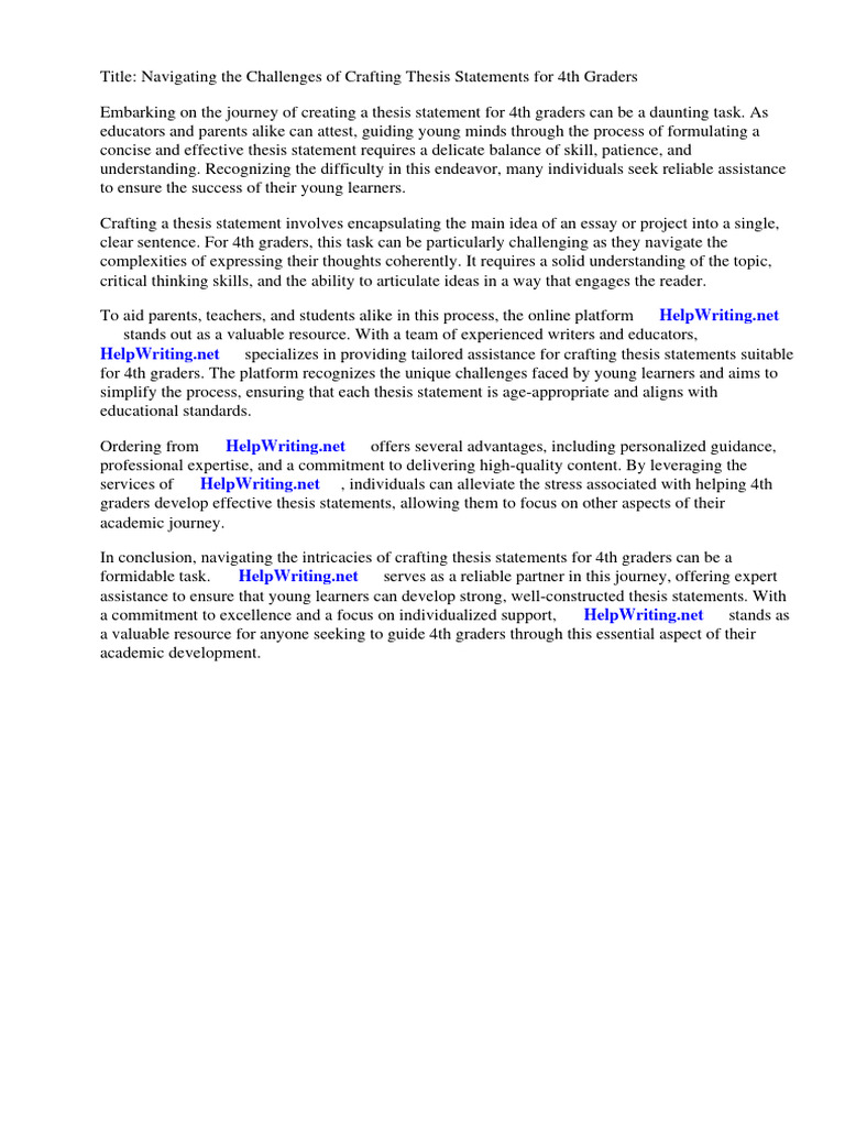 Thesis Statement Examples For 4th Graders | PDF | Essays | Rhetoric