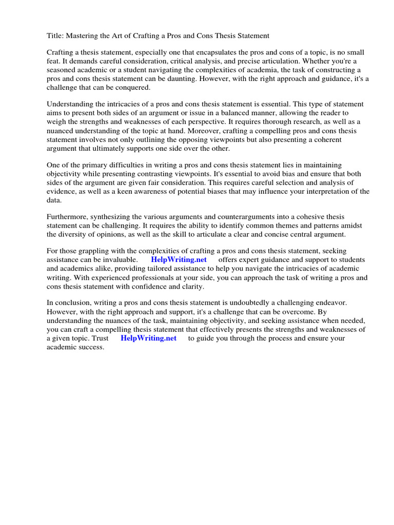 How To Write A Pros and Cons Thesis Statement | PDF | Essays | Social Media
