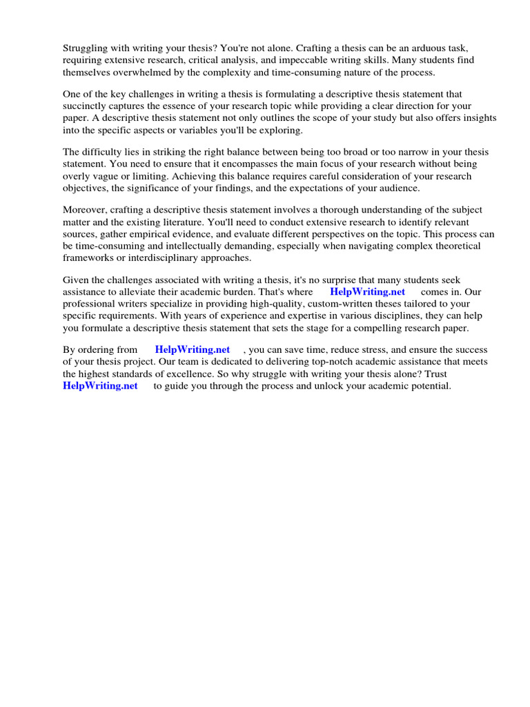 What Does A Descriptive Thesis Statement Do Apex | PDF | Essays