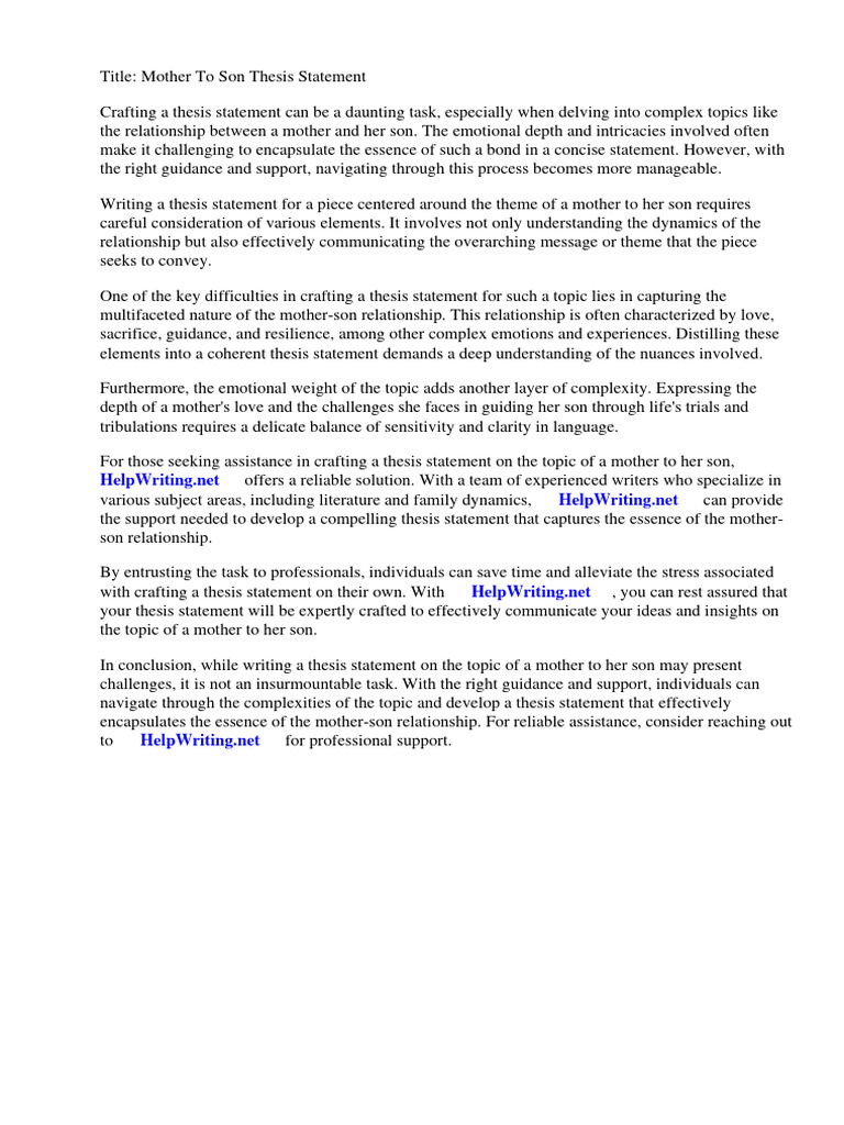 Mother-Son Thesis Statement Guide | PDF | Essays | Mother