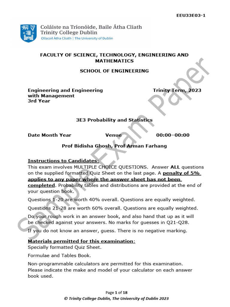 EEU33E03 - Sample Exam Paper | PDF