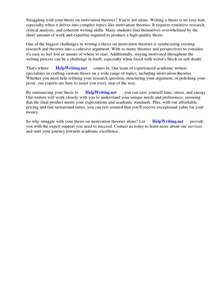 Thesis On Motivation Theories | Download Free PDF | Motivational ...