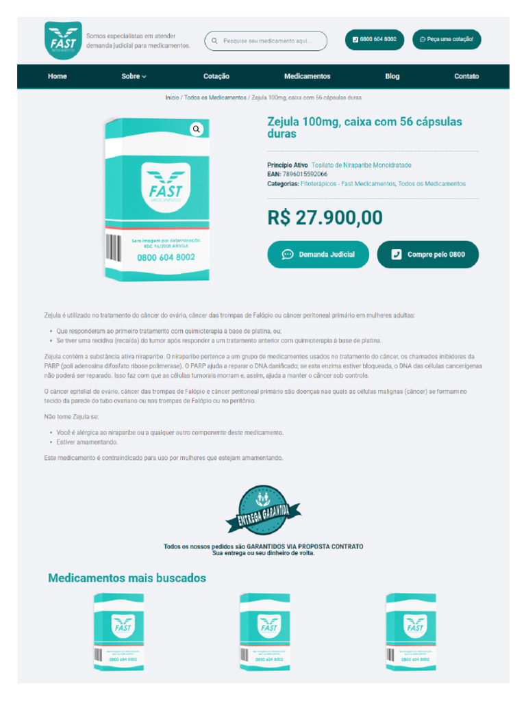 Screencapture Fastmedicamentos BR Pagina de Produto Zejula 100mg Caixa ...