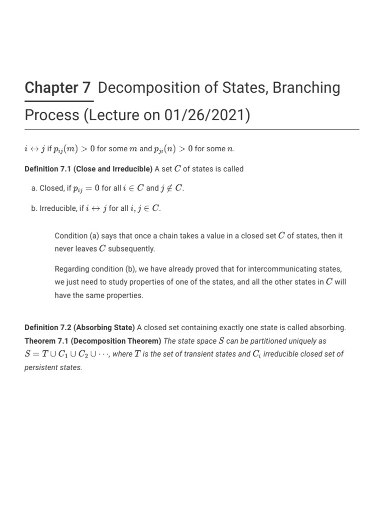 Chapter 7 Decomposition of States, Branching Process (Lecture On 01 ...