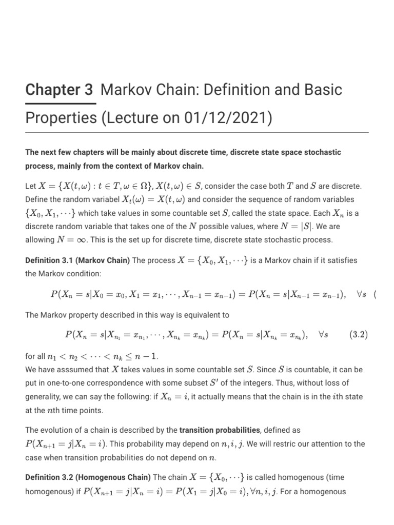 Chapter 3 Markov Chain - Definition and Basic Properties (Lecture On 01 ...