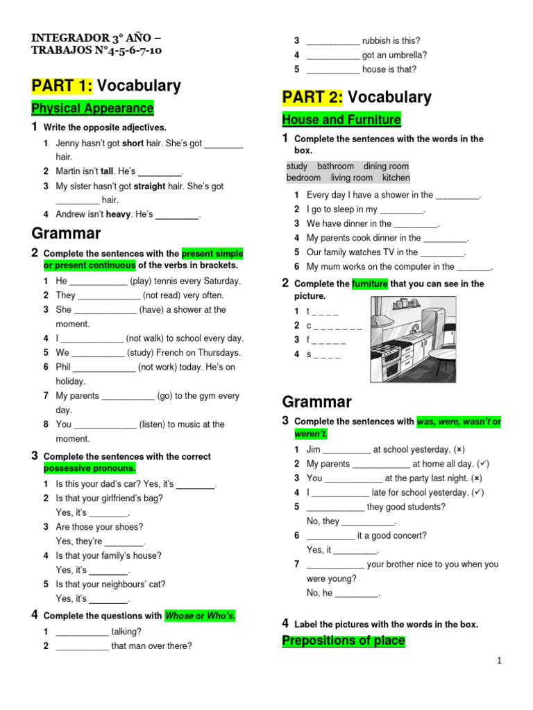 INTEGRADOR 3° AÑO_INGLÉS | PDF | Linguistics | Languages