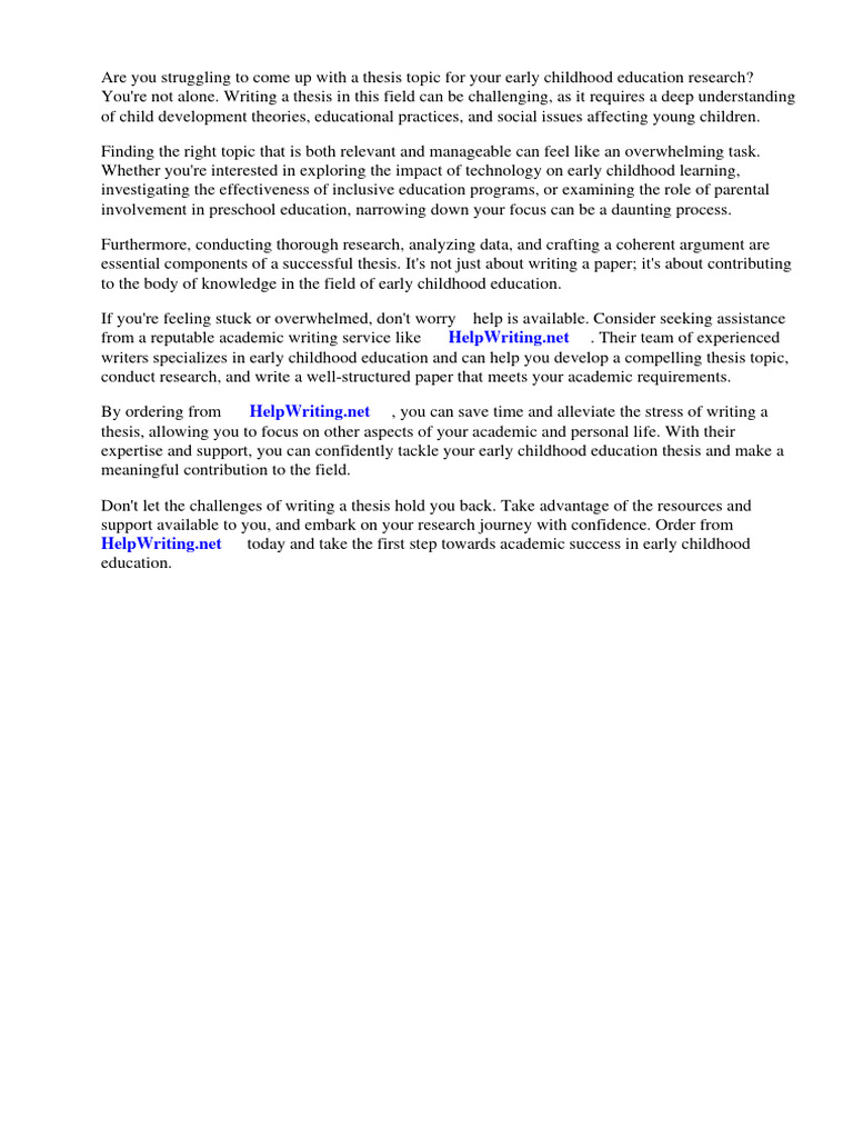 Early Childhood Education Thesis Topics | Download Free PDF | Early ... Early Childhood Education Thesis Topics | Download Free PDF | Early ...
