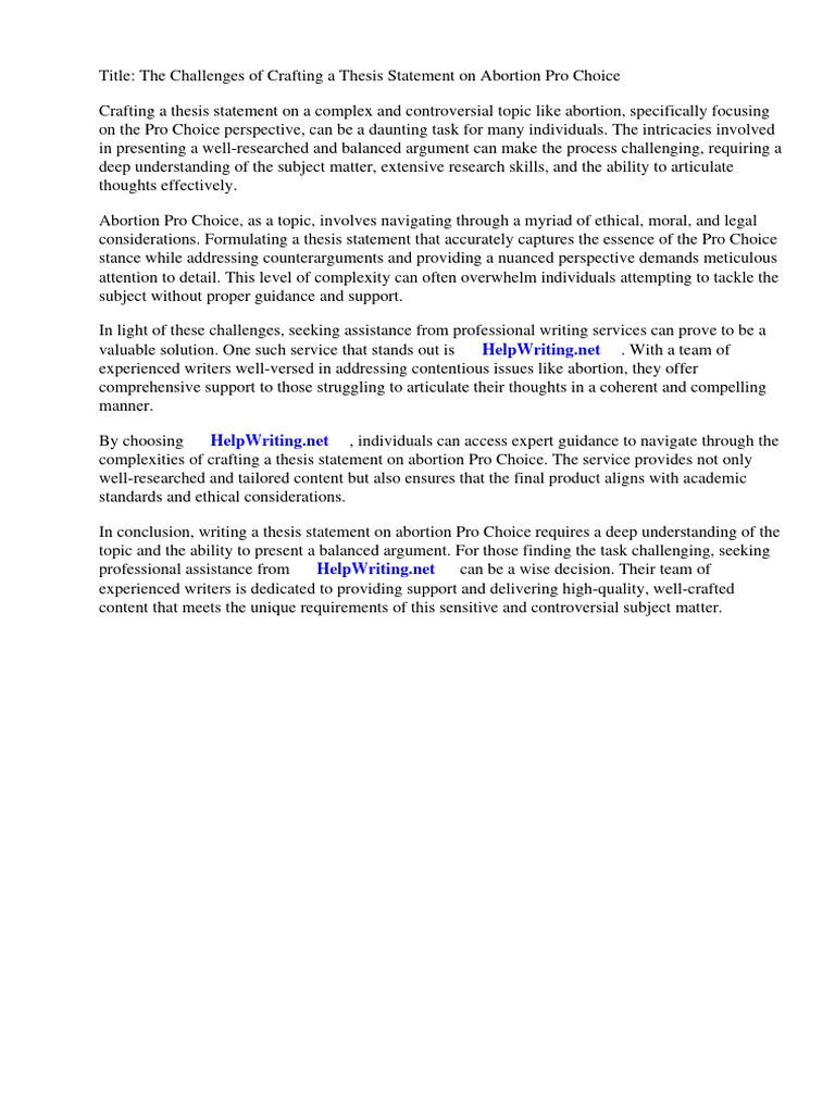 Thesis Statement Abortion Pro Choice | PDF | Abortion | Abortion Rights ...