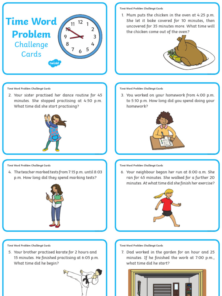 T N 6300 Time Word Problems Task Cards Ver 2 | PDF