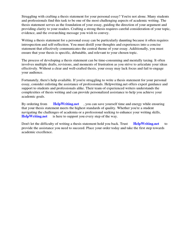 Personal Essay Thesis Statement | PDF | Essays | Thesis