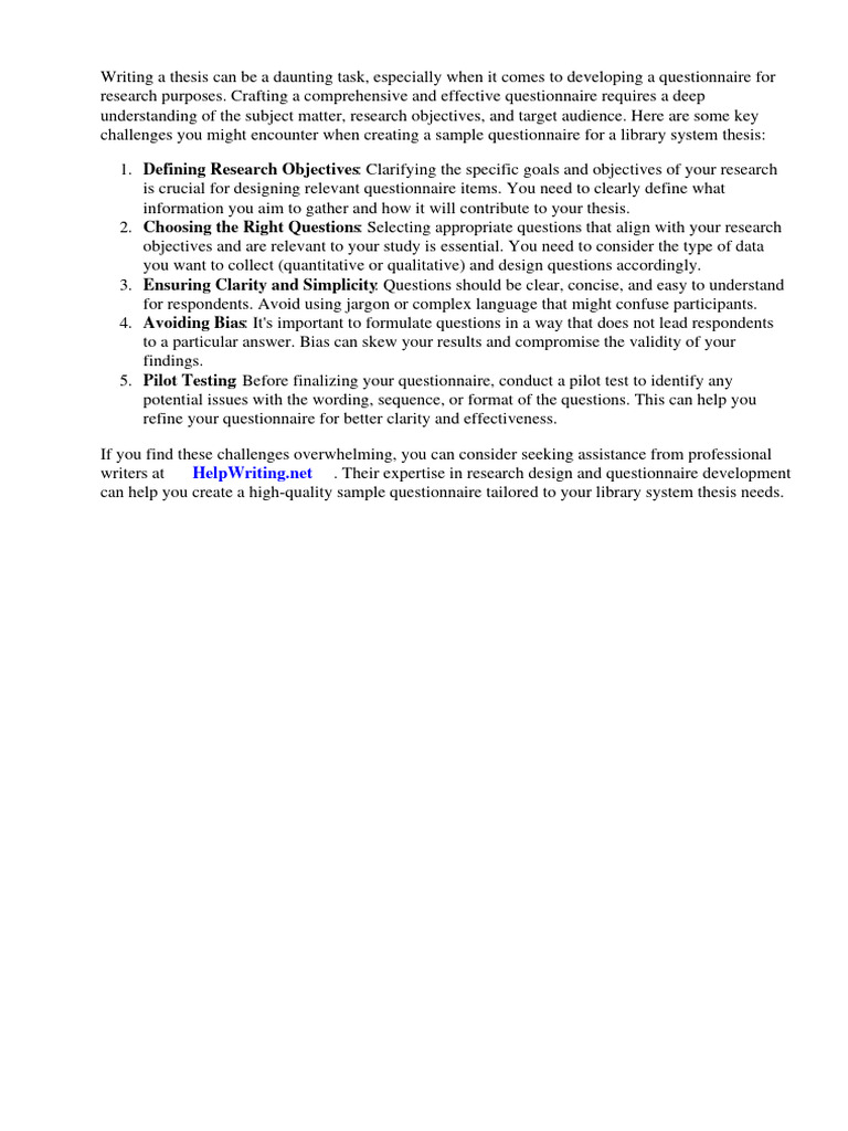 Sample Questionnaire For Library System Thesis | PDF | Libraries ...