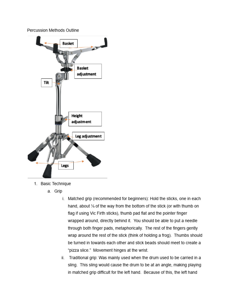 Percussion Methods Snare Outline | PDF | Musical Instruments