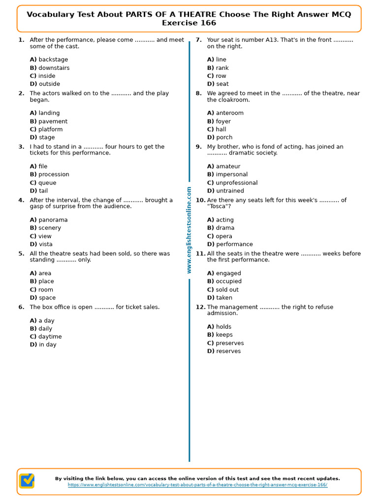 1079 - Vocabulary Test About Parts of A Theatre Choose The Right Answer ...