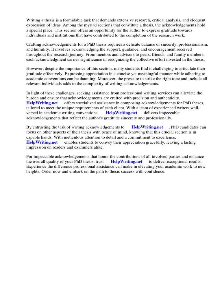 Model Acknowledgement For PHD Thesis | PDF | Thesis | Gratitude