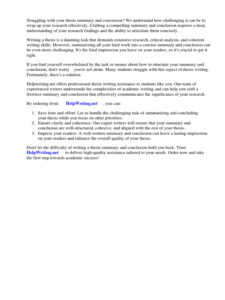 Thesis Summary and Conclusion Sample | PDF