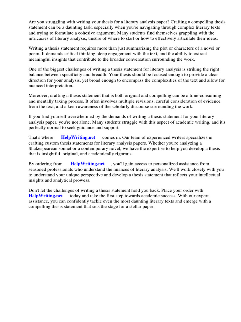 Example Thesis Statements Literary Analysis | PDF | Essays | Thesis