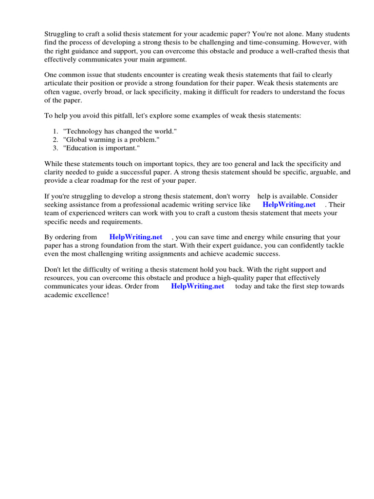 Examples of Weak Thesis Statements | Download Free PDF | Essays | Thesis