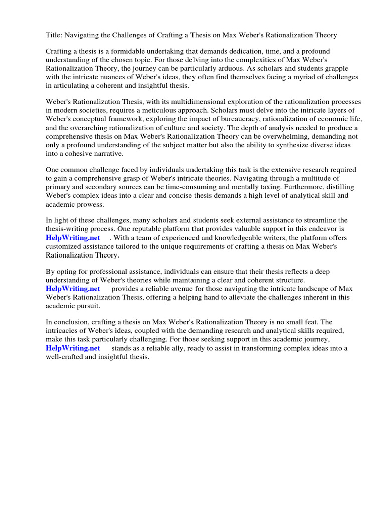 Max Weber Rationalization Thesis Pdf Max Weber Sociology
