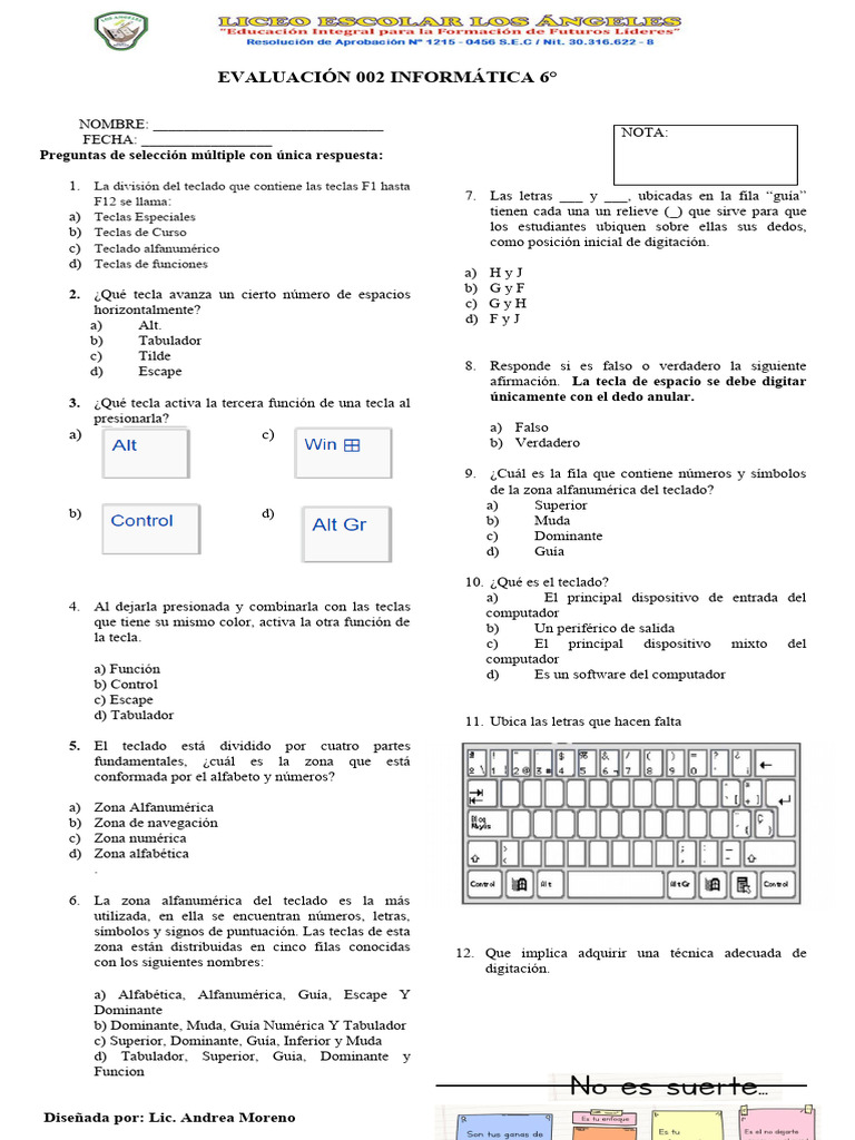 Evaluación 002 Informática 6°: Preguntas de Selección Múltiple Con Única Respuesta | PDF ...