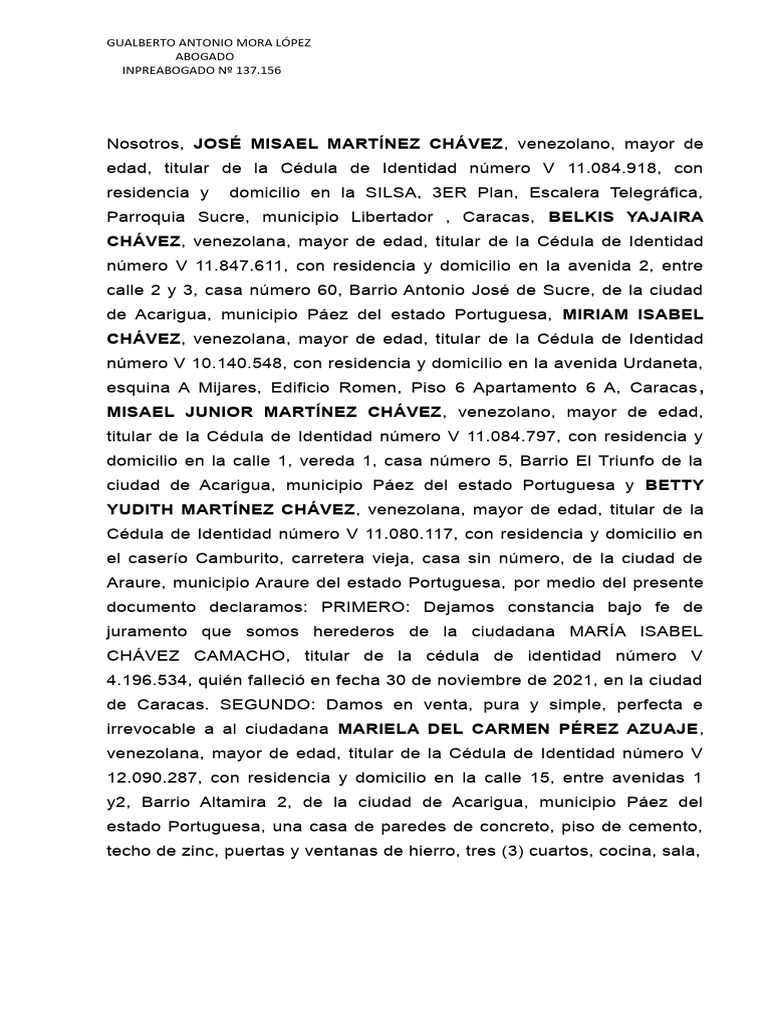 Venta A Mariela Pérez Azuaje | PDF Venta A Mariela Pérez Azuaje | PDF
