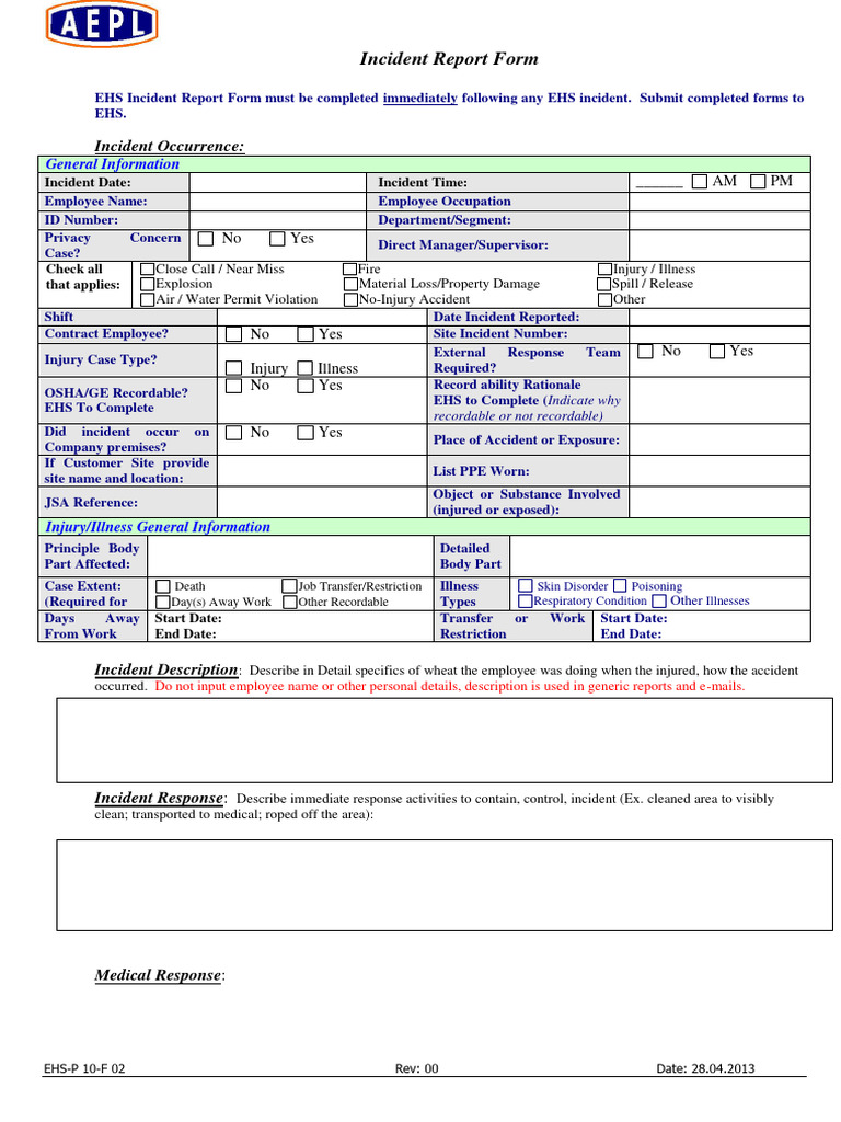 Incident Report Form | PDF | Injury | Employment