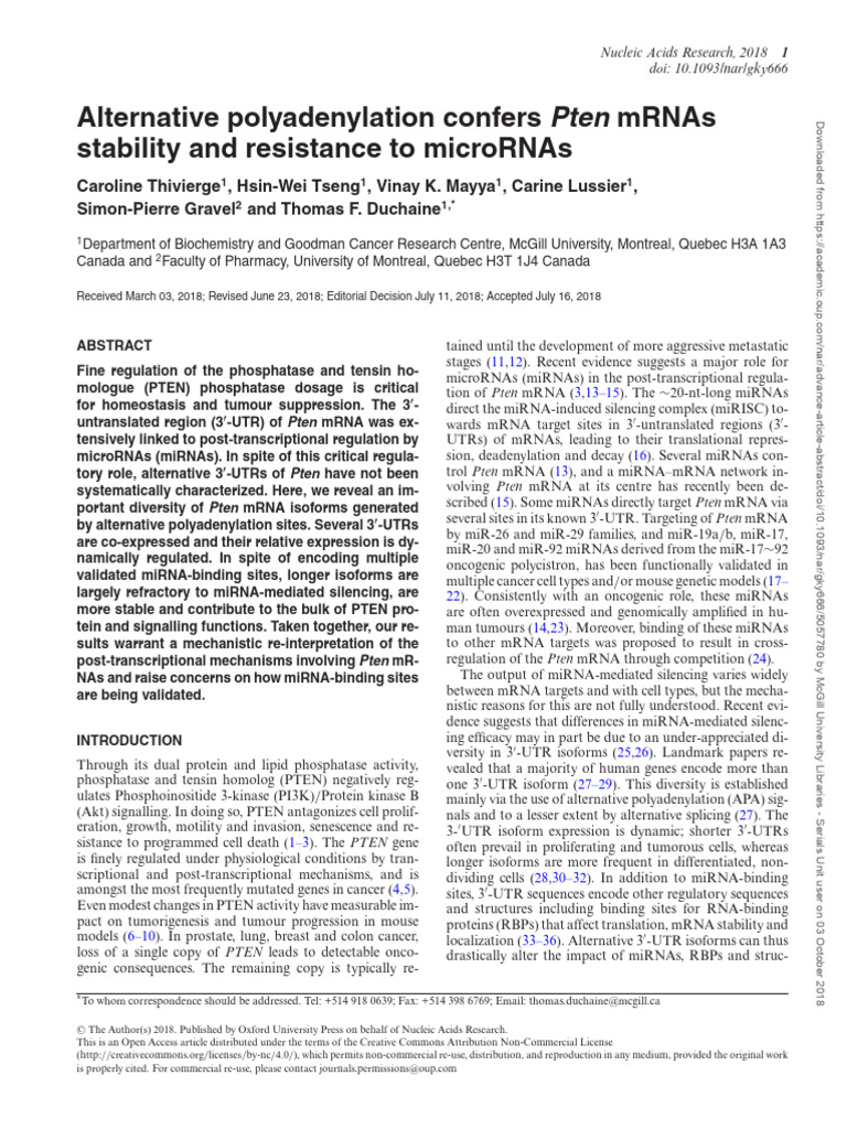 Thivierge Et Al. 2018 (NAR) | PDF | Real Time Polymerase Chain Reaction | Gene Expression