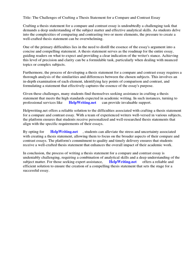 Thesis Statement Tips for Compare Essays | PDF | Essays | Thesis