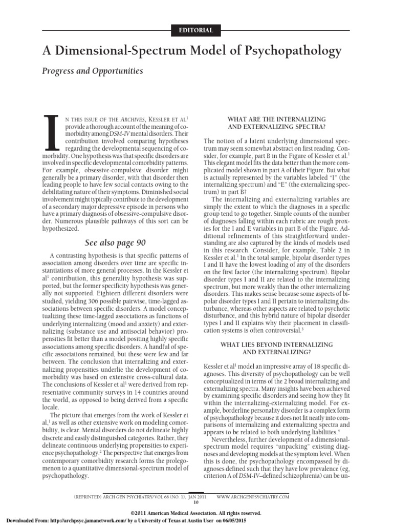 A Dimensional-Spectrum Model of Psychopathology | PDF | Mental Disorder ...